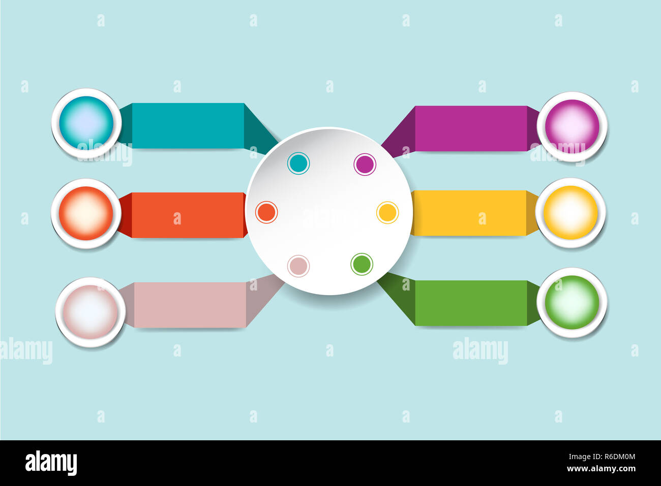 Set of six infographics metal color tags and blank white circle in the ...