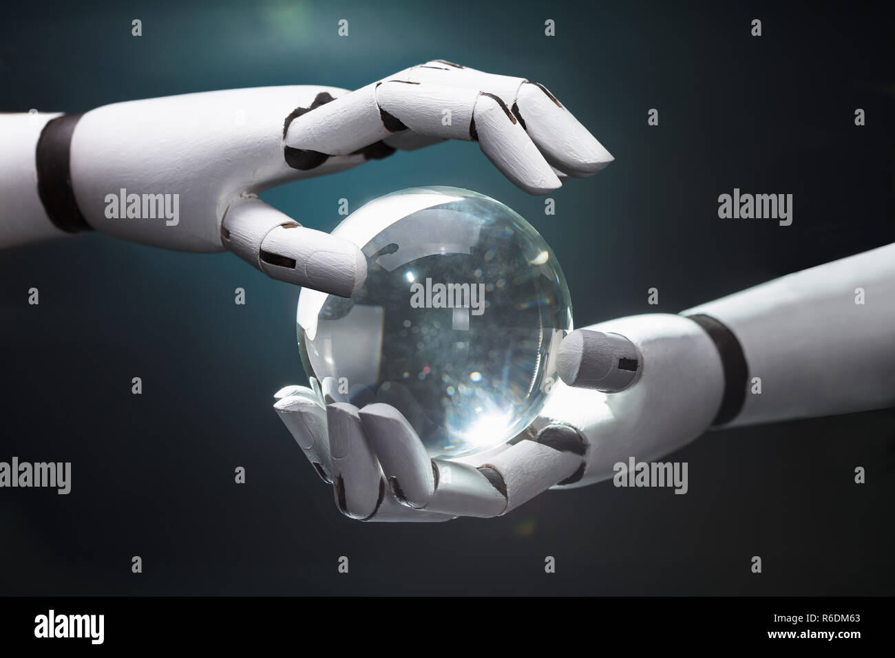 Robot Predicting Future With Crystal Ball Stock Photo - Alamy