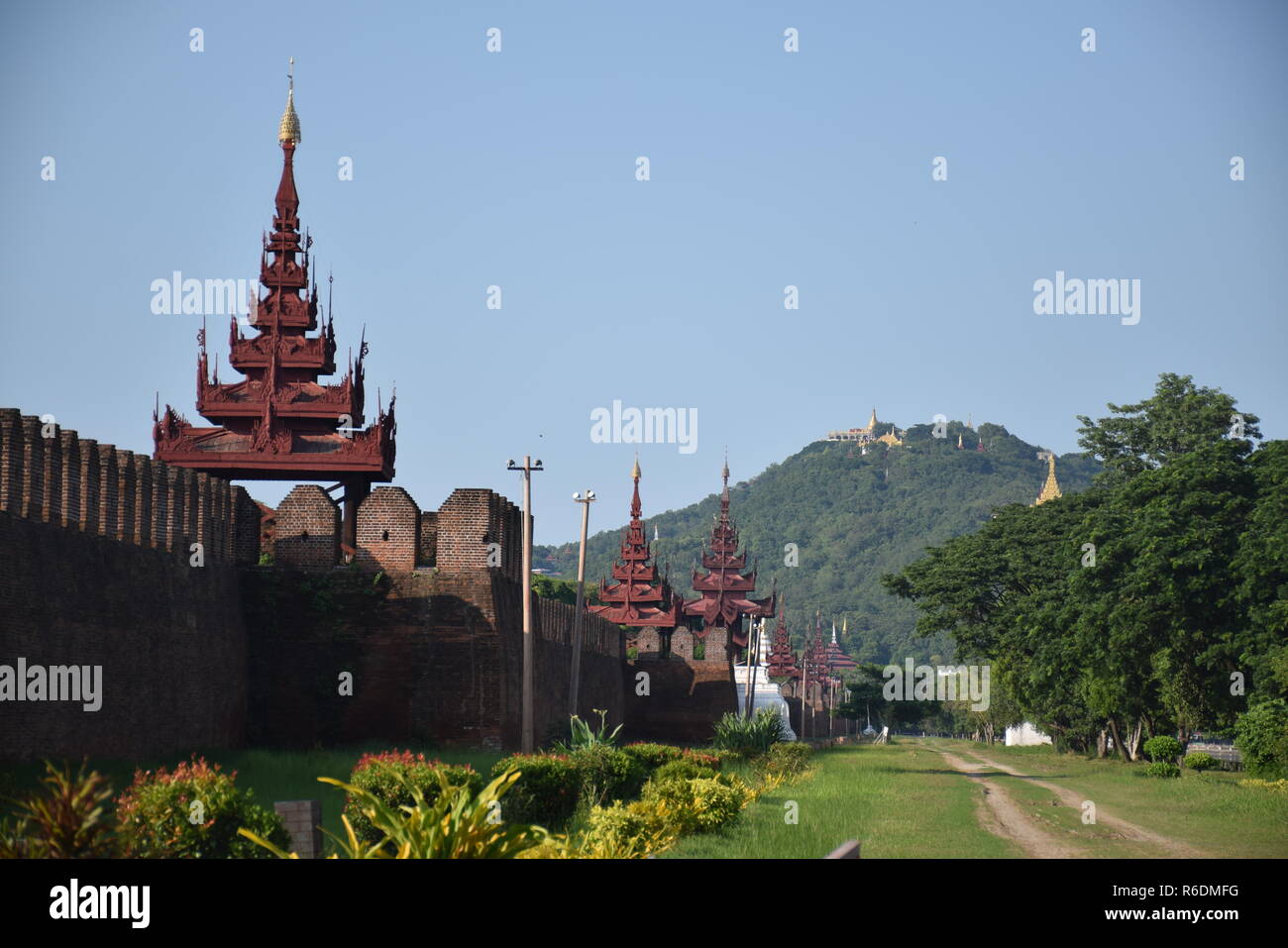 The outer wall with bastions at the entrance of Mandalay Royal palace ...