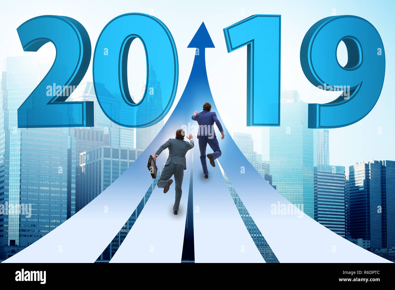 Businessman running into year of 2019 Stock Photo - Alamy