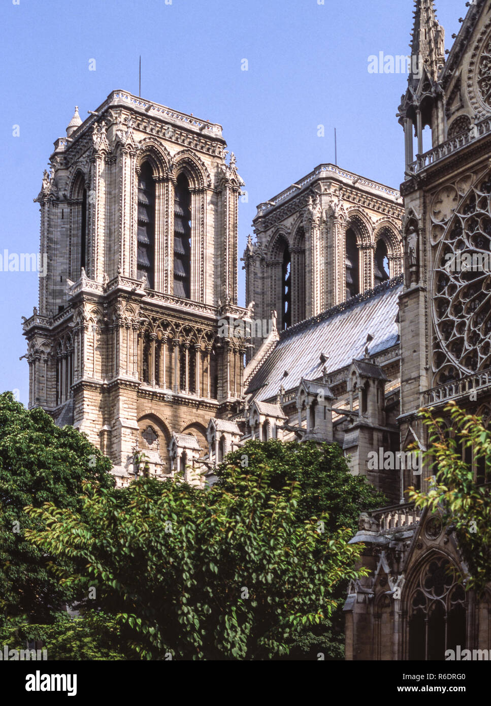 France.Paris.Cathedral of Notre Dame (1163-1330).The two front towers ...