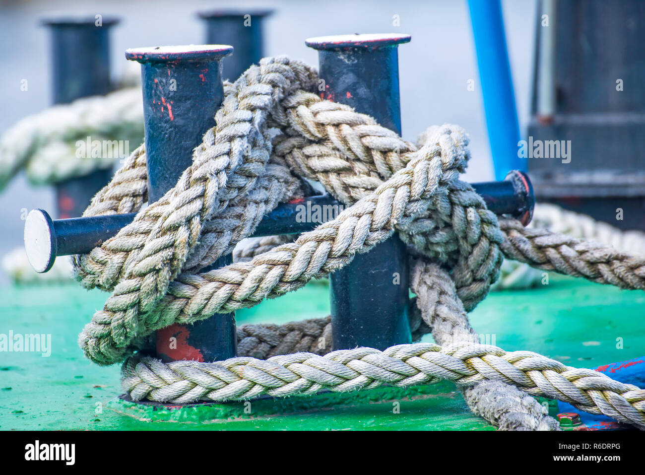 Cleat With Mooring Line Of A Trawler Stock Photo - Alamy