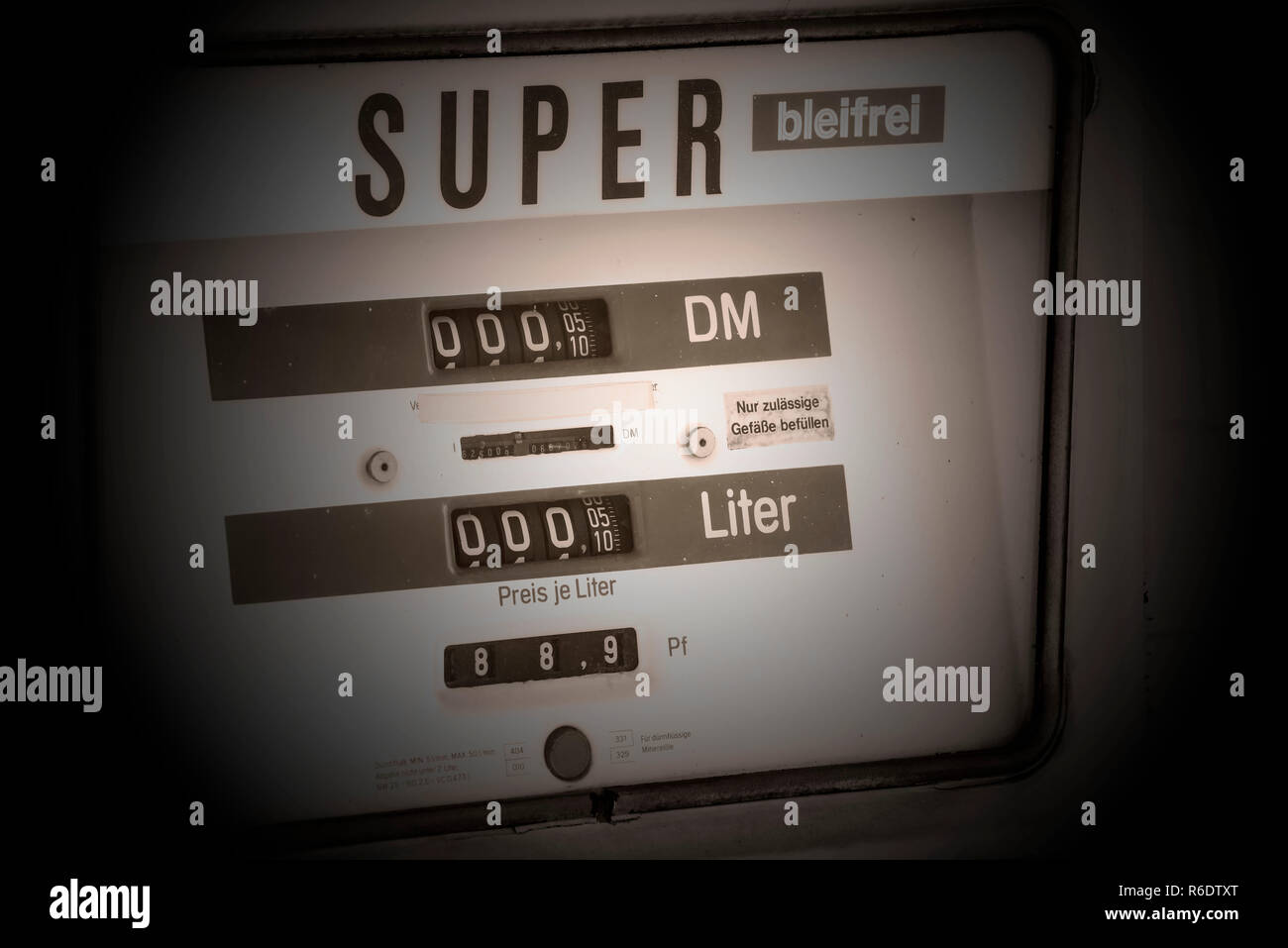 Old German Gas Pump With Dm Prices Stock Photo - Alamy