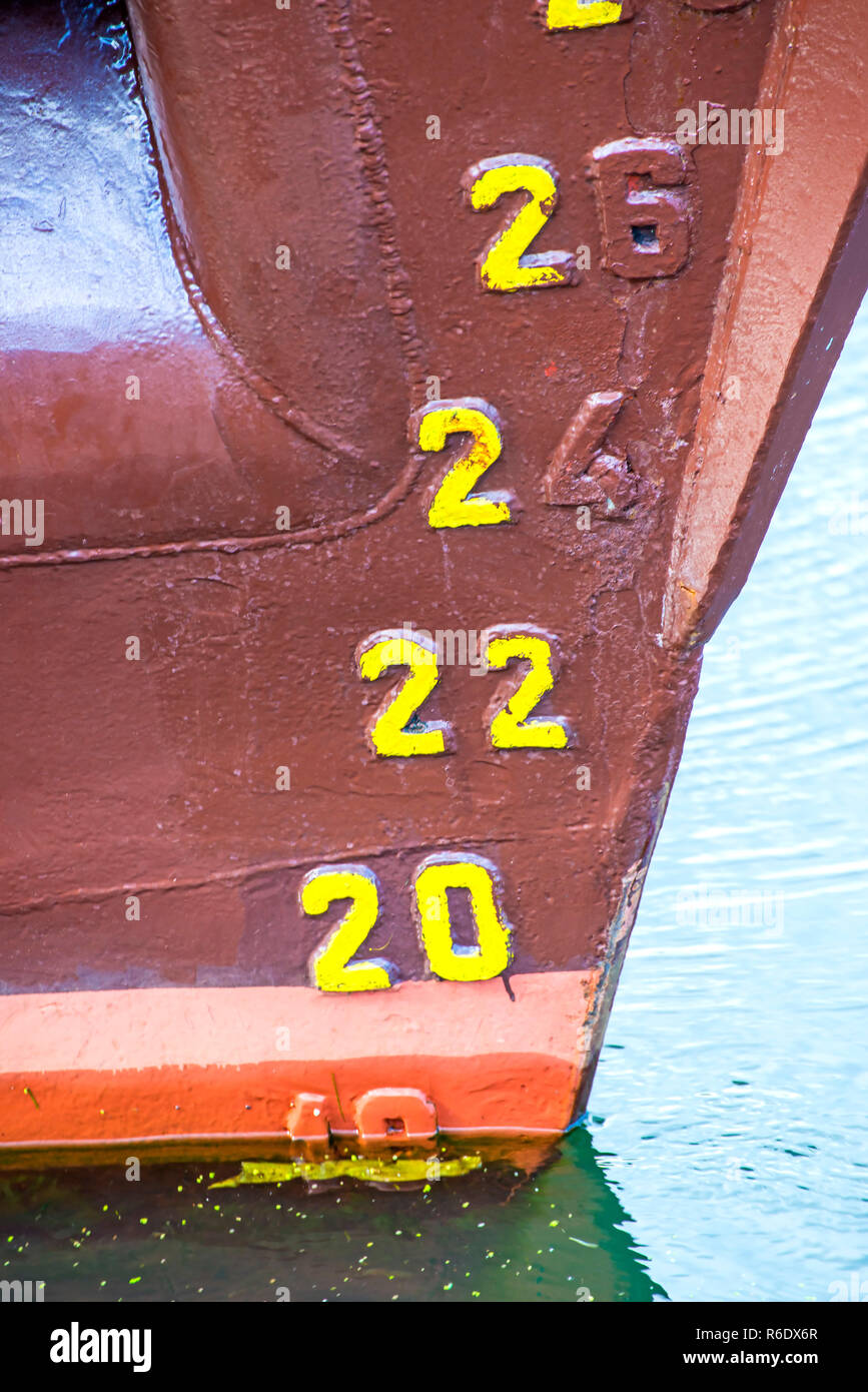 Draft Marker Of An Old Ship Stock Photo - Alamy