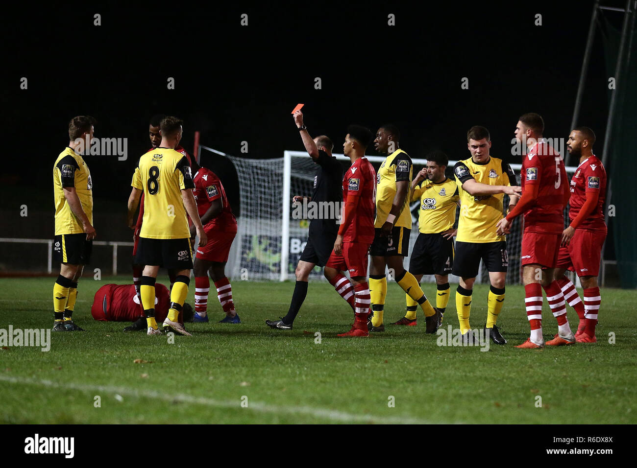 Jason Ring (L) of Great Wakering is sent off during AFC Hornchurch vs ...