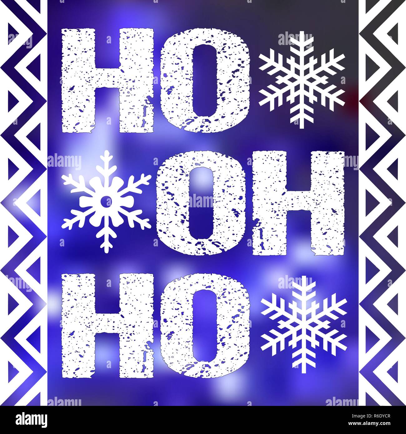 Christmas card design with words ho ho ho. Lettering on blurred violet ...