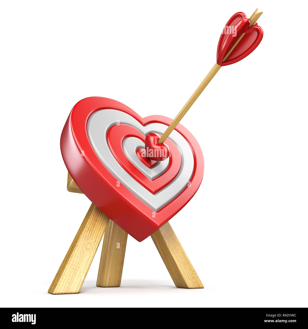 Heart shaped target with the arrow in the center 3D Stock Photo - Alamy