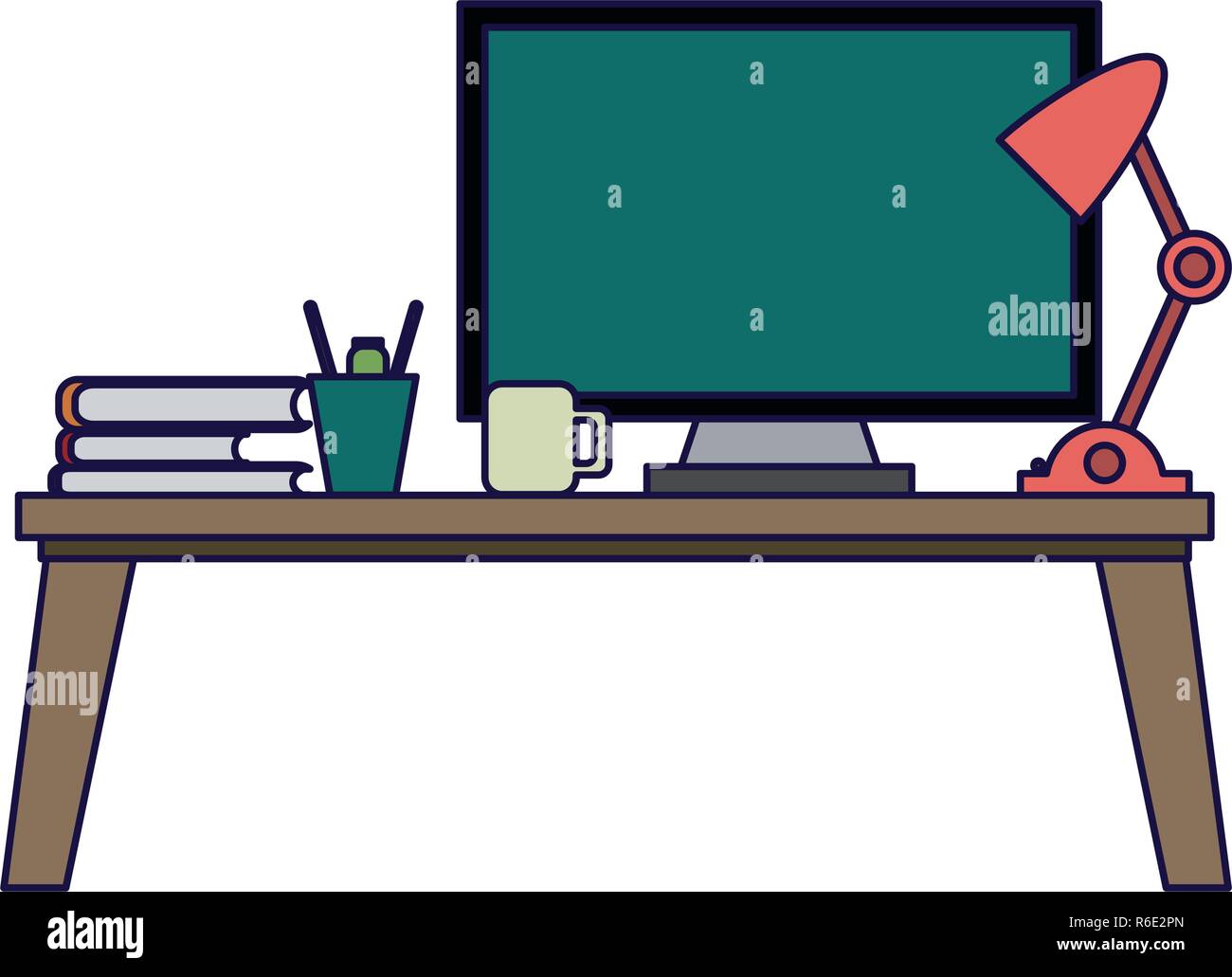 Office desk with computer Stock Vector Image & Art - Alamy