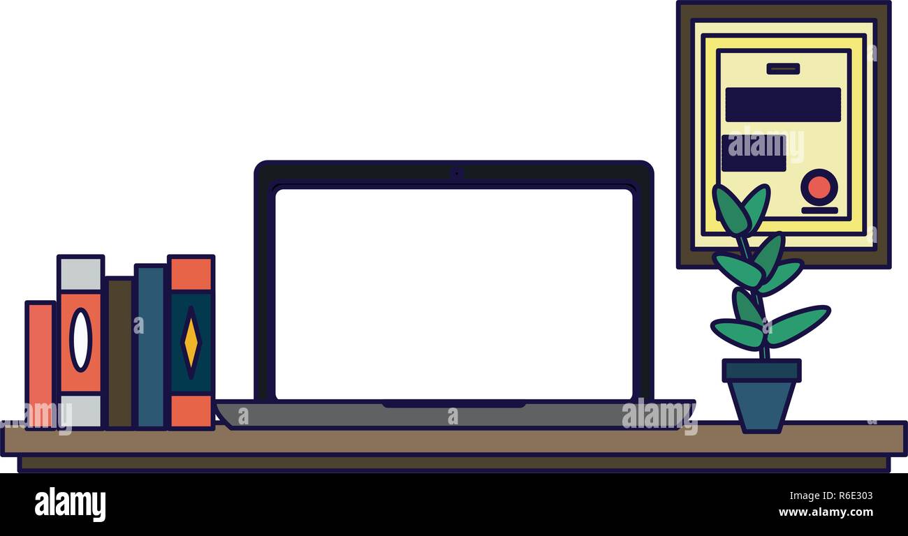 Office desk with computer Stock Vector Image & Art - Alamy