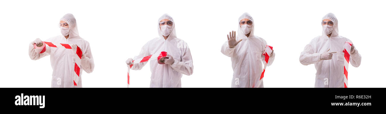 Forensic specialist in protective suit isolated on white Stock Photo ...