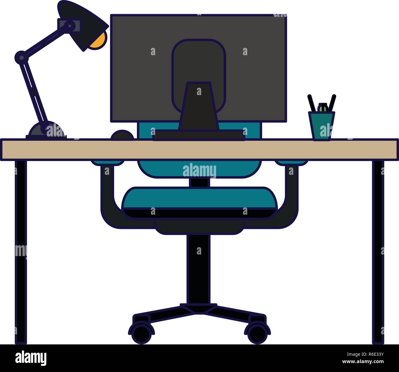 Office desk with computer Stock Vector Image & Art - Alamy