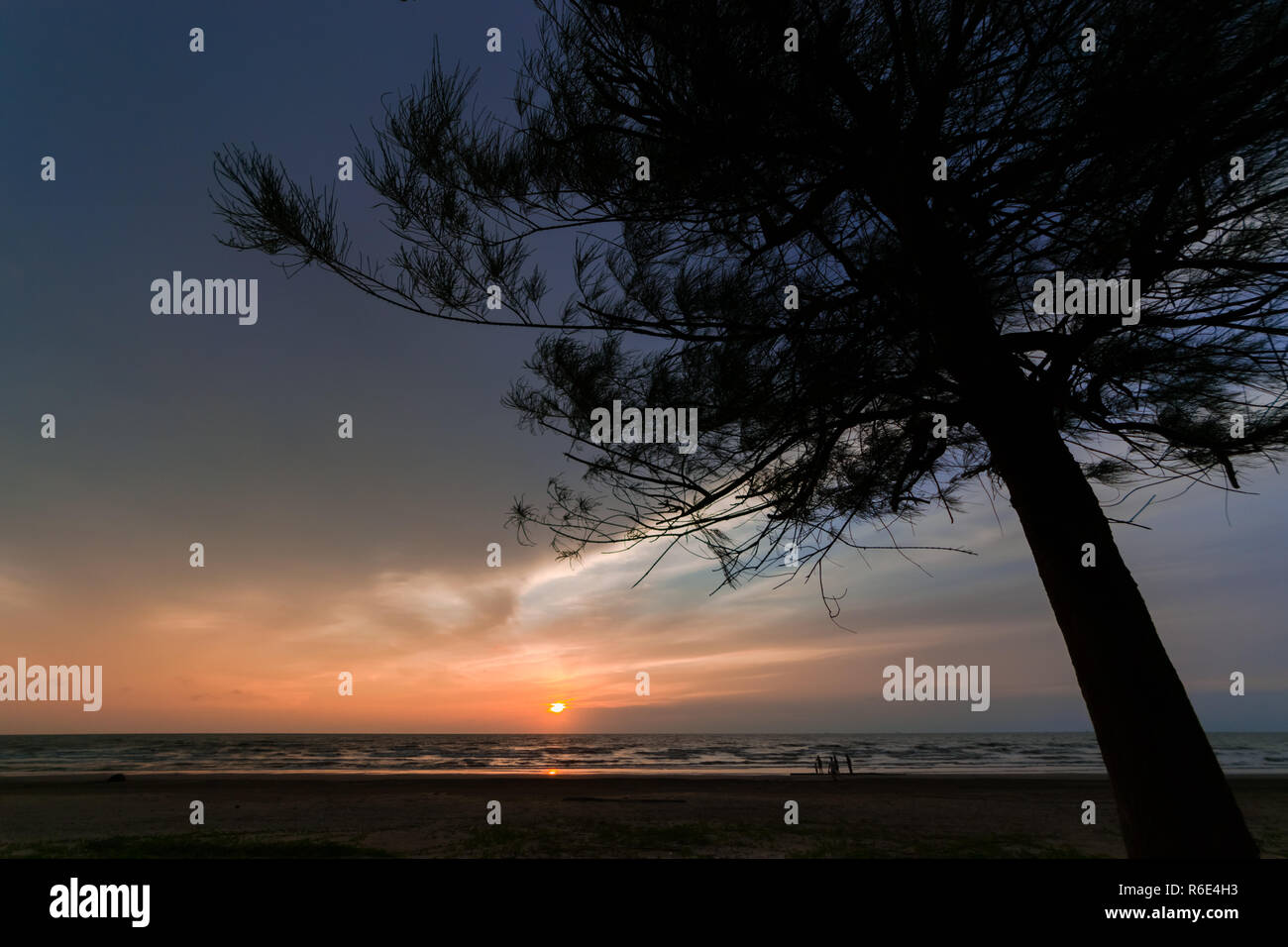 Natural sunset or sunrise with stone as foreground, sky & dark ...
