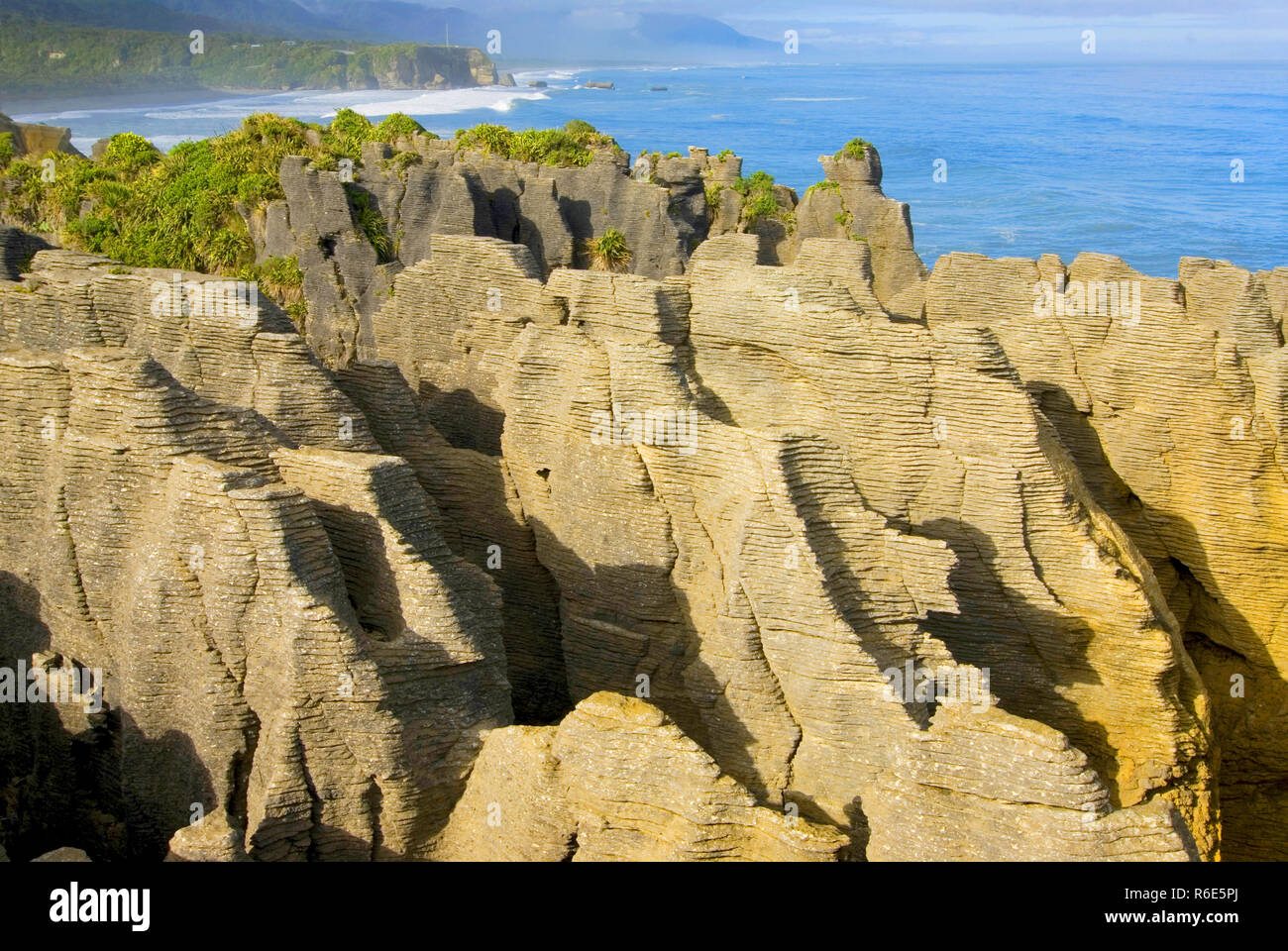 Eroded Limestone Formations Known As Pancake Rocks In Punakaiki, On The ...
