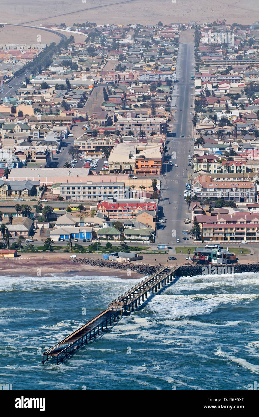 Aerial View On The Coast In Namibia And Historical Districrts Of The ...