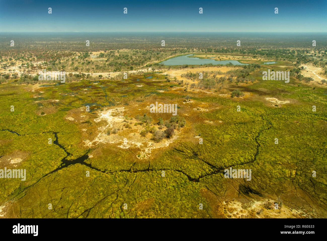 Aerial View Of Rivers, Streams And Grasslands In Okavango Delta ...