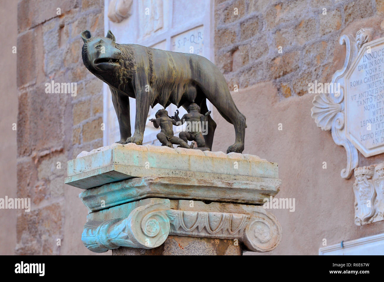 Bronze Statue Of Romulus And Remus Symbol Of City Feeding From She Wolf ...