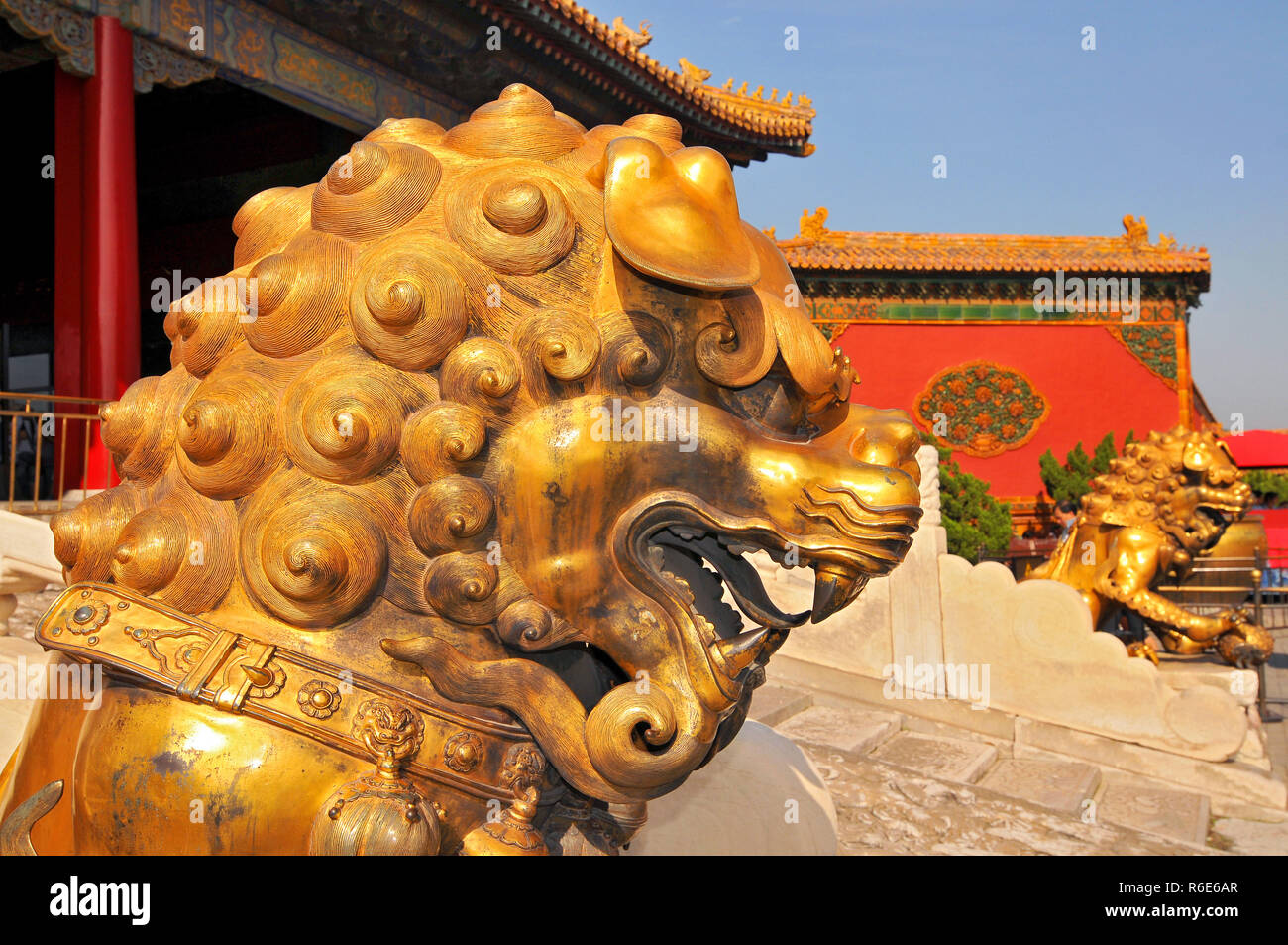 Guardian Lions In Front Of The Three Great Halls Palace Forbidden City ...