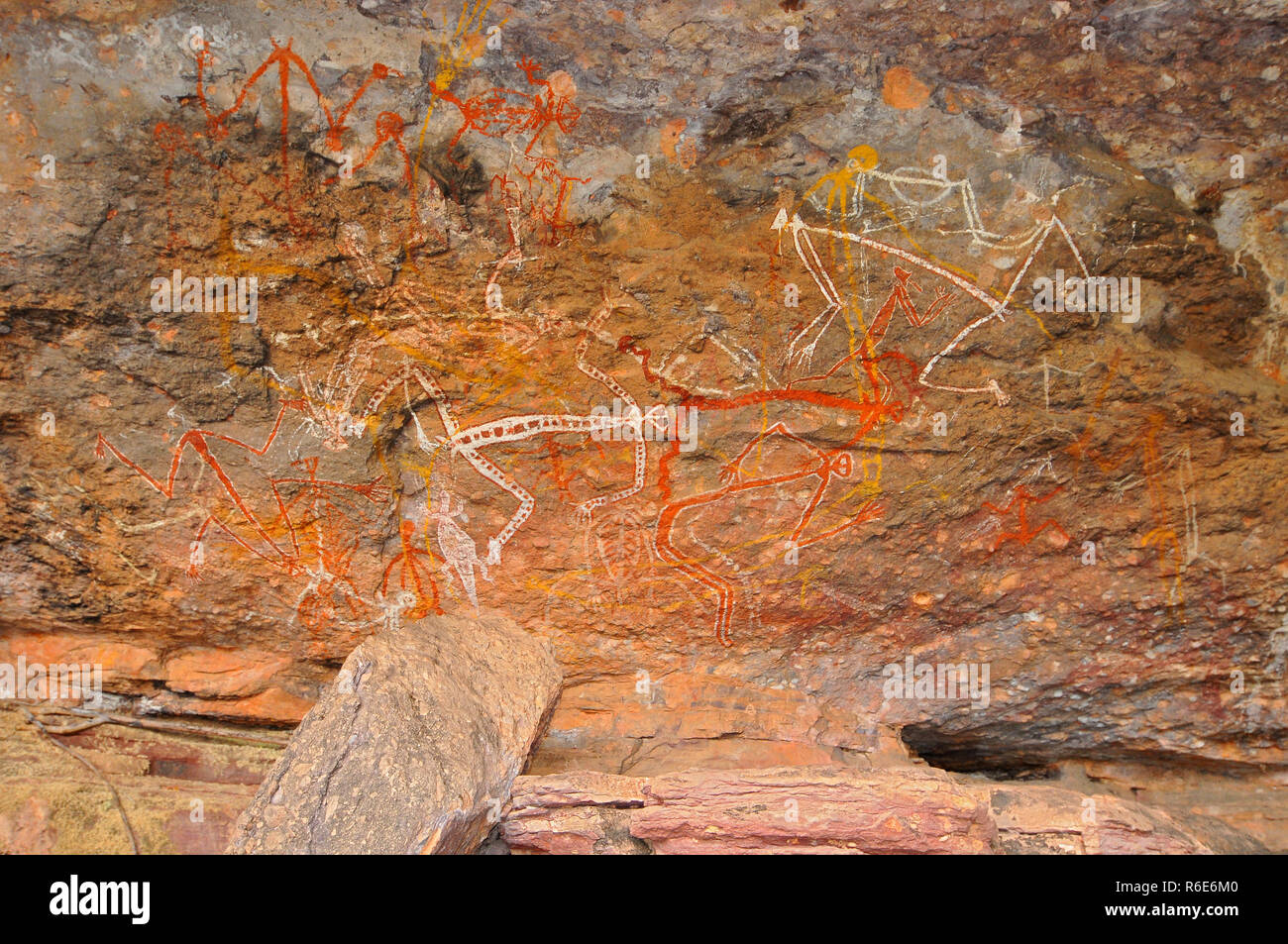 Aboriginal Rock Art Of People Dancing At Kakadu National Park, Northern Territory, Australia ...