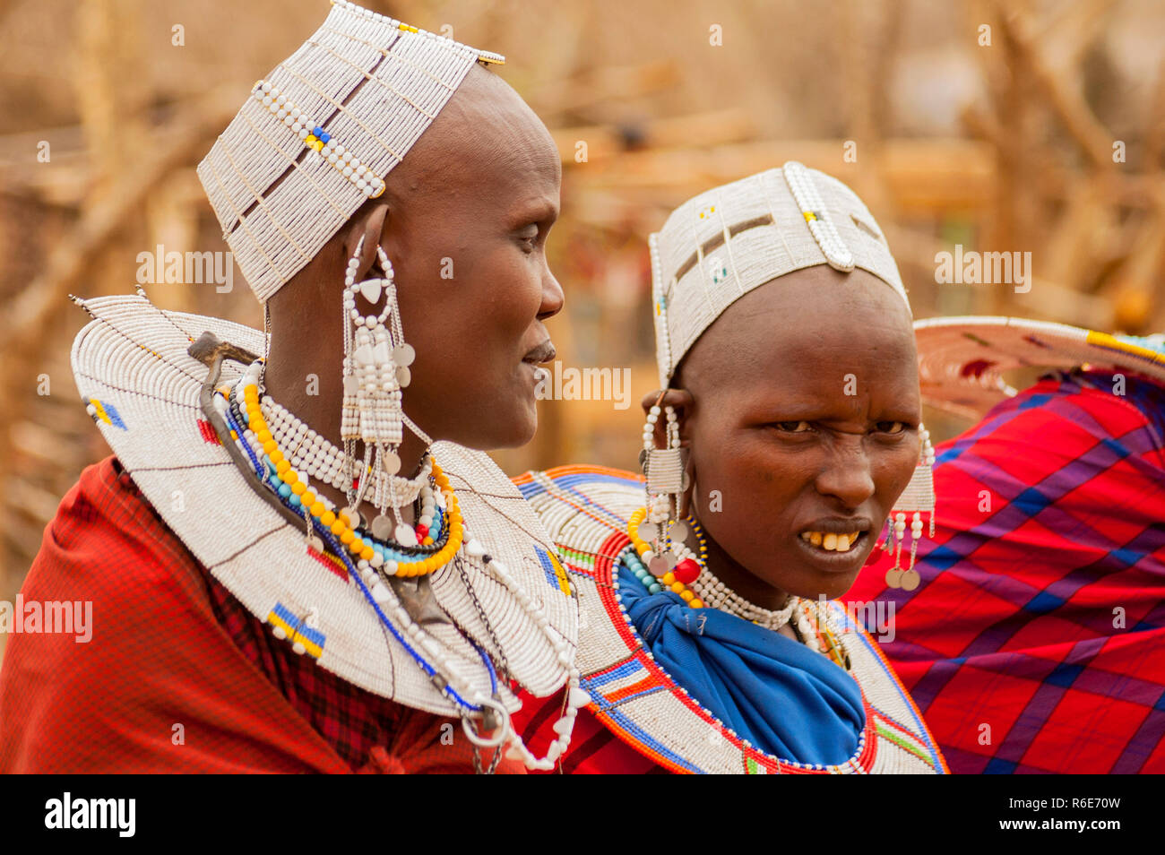 Massai Group With Traditional Clothing In Masai Mara, Kenya Stock Photo ...