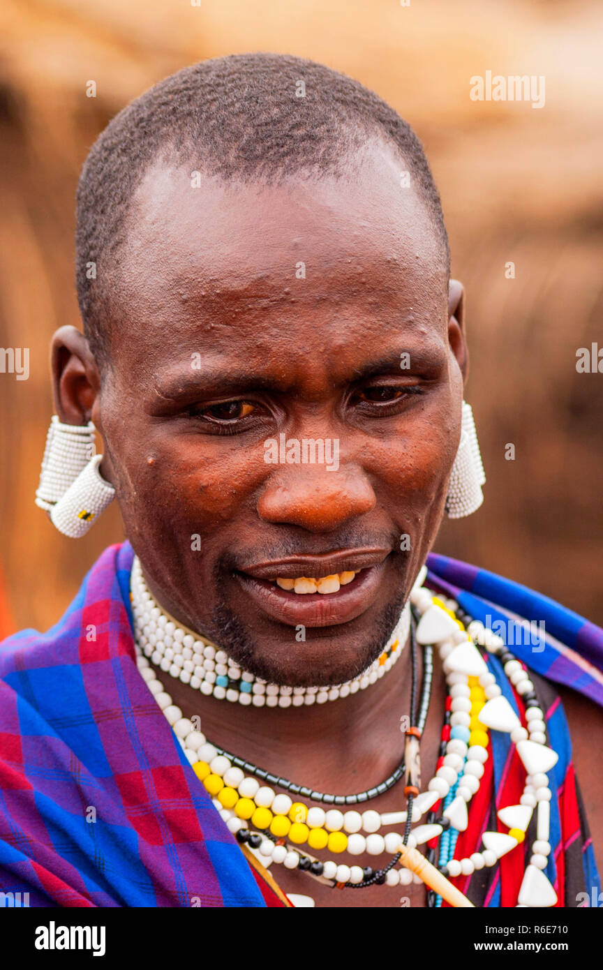 Portrait Of A Maasai Man Wearing Traditional Dress, Portrait, Massai ...