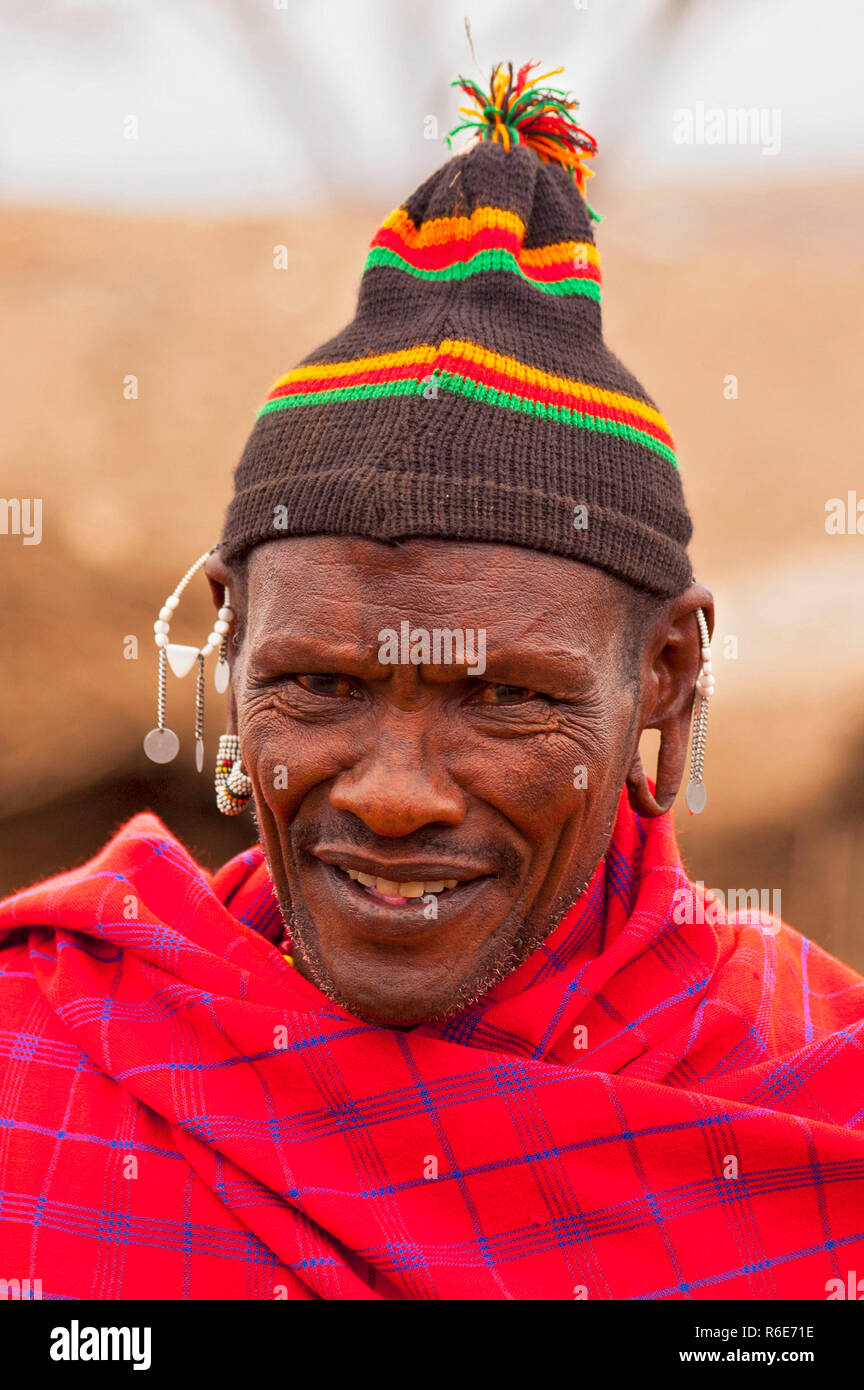 Portrait Of A Maasai Man Wearing Traditional Dress, Portrait, Massai ...