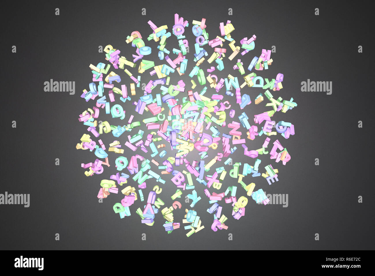 Abstract sphere or planet made up from alphabetic character, CGI ...