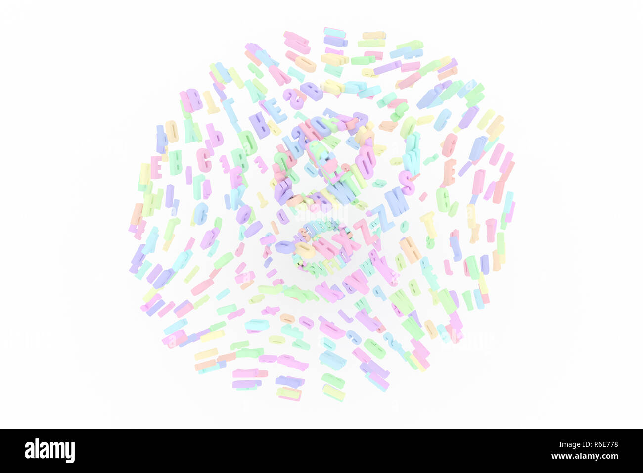 Colorful 3D rendering. Made up from alphabetic character sphere or ...