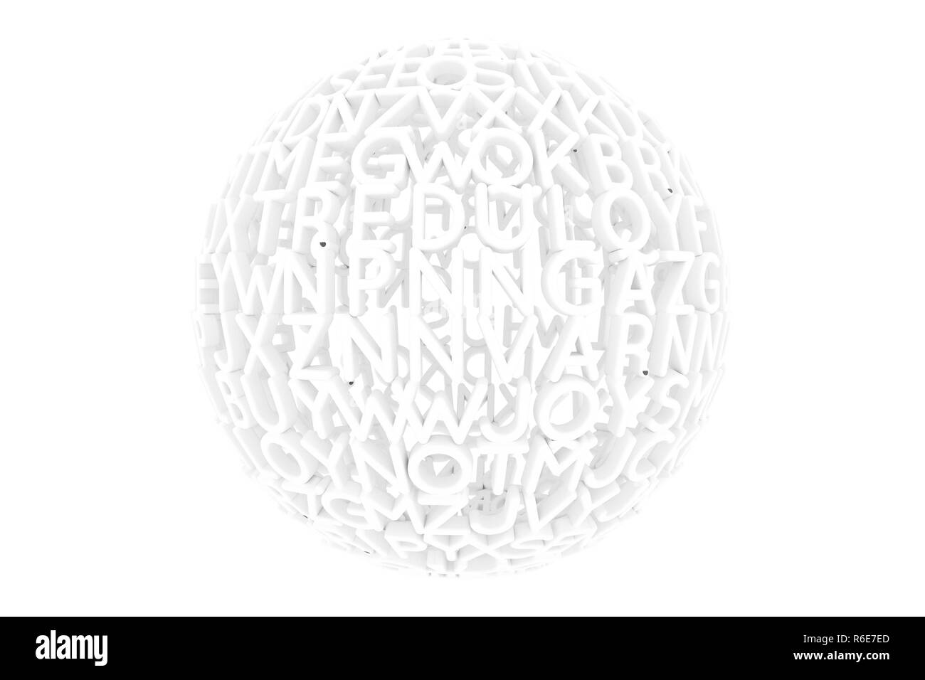 CGI typography, sphere or planet, made up from alphabetic character ...