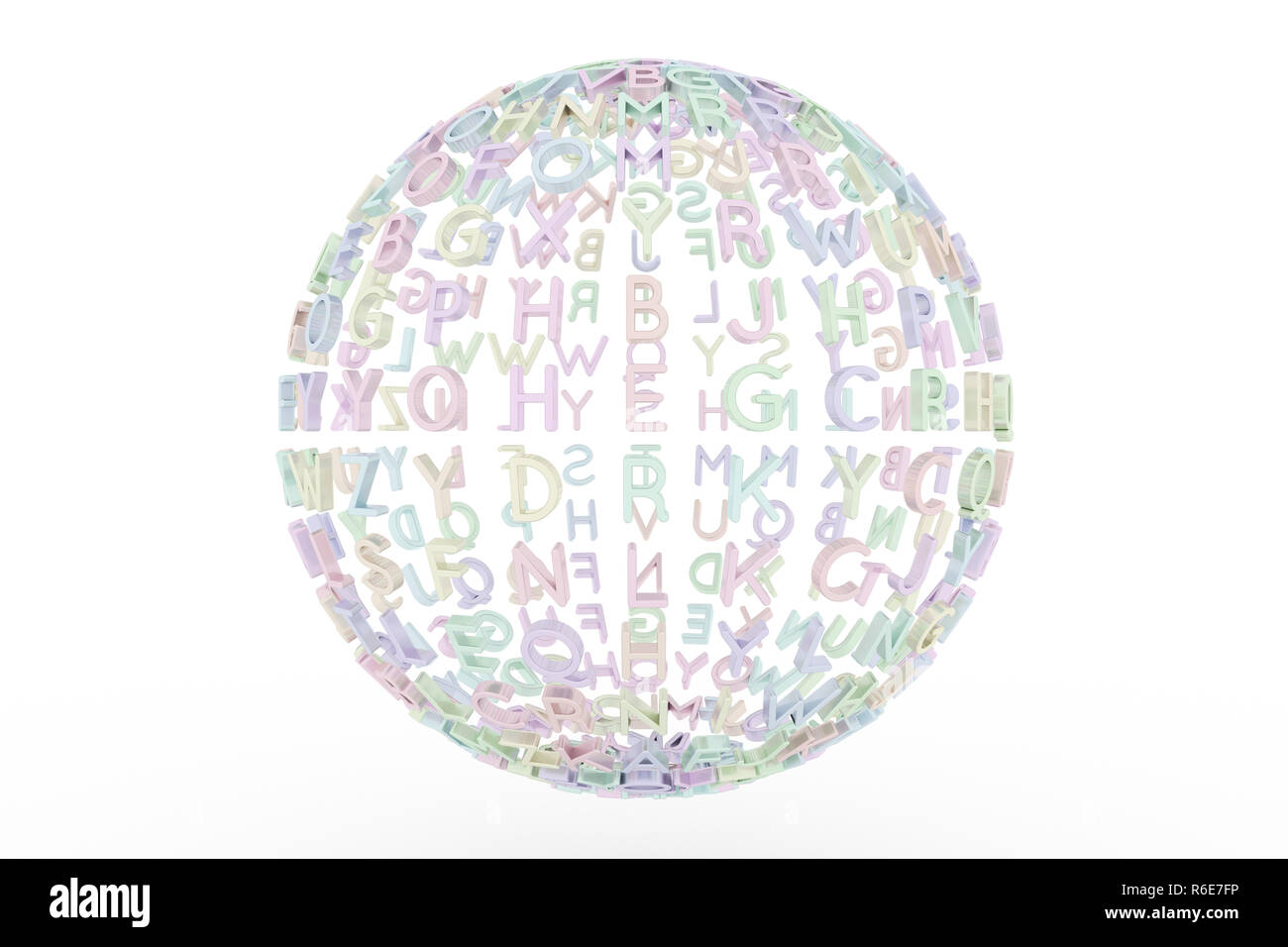 Colorful 3D rendering. Sphere or planet, made up from alphabetic ...