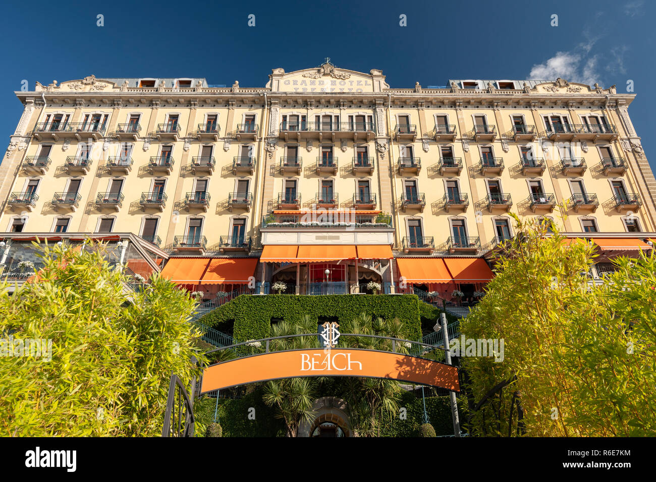 Front Facade Of Grand Hotel Overlooking Lake Como, Italy Stock Photo ...