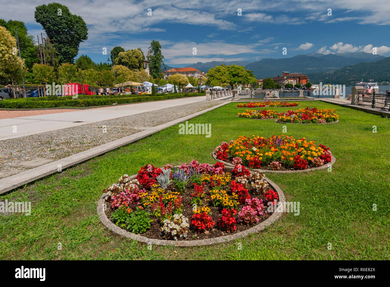 Lakeside Promenade Waterfront At Baveno, Lake Maggiore, Italy Stock ...