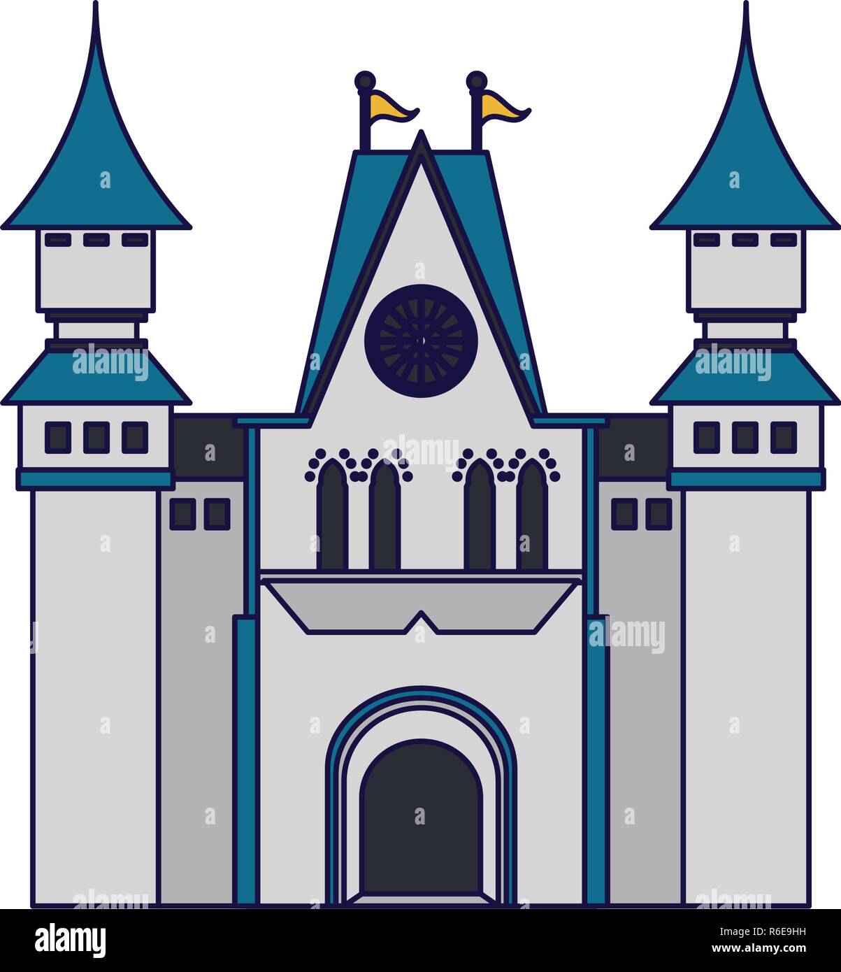Medieval castle building blue lines Stock Vector Image & Art - Alamy