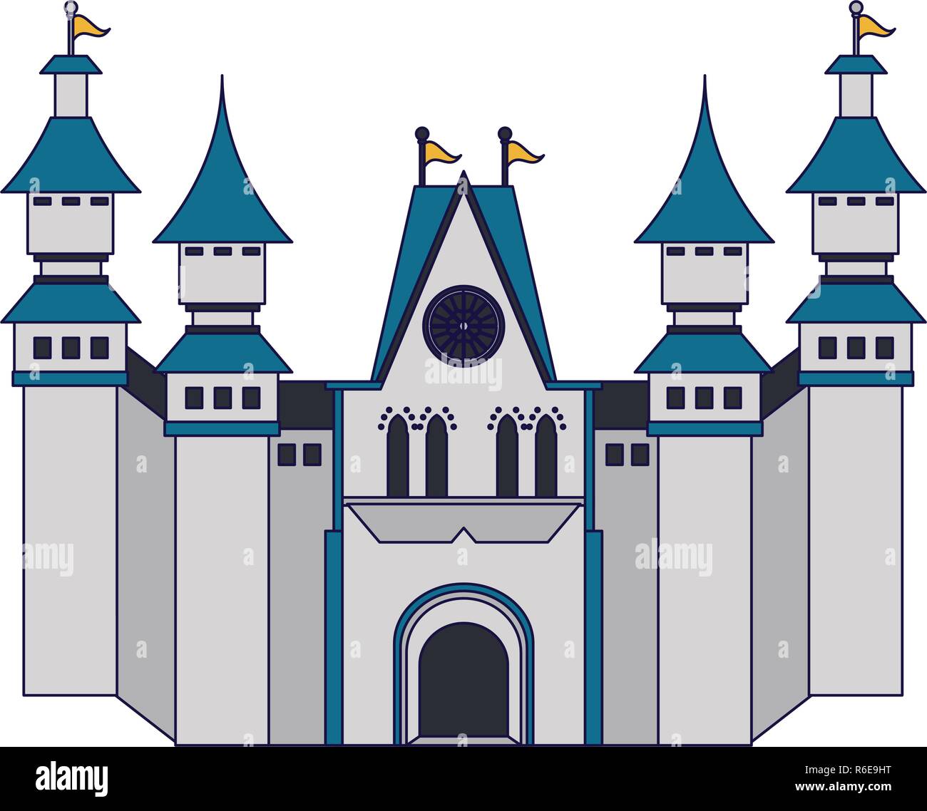 Medieval castle building blue lines Stock Vector Image & Art - Alamy
