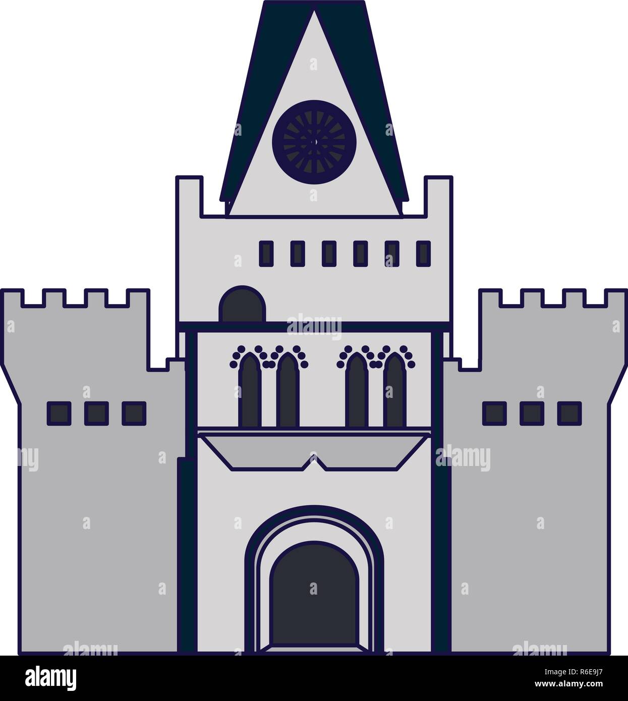 Medieval castle building blue lines Stock Vector Image & Art - Alamy