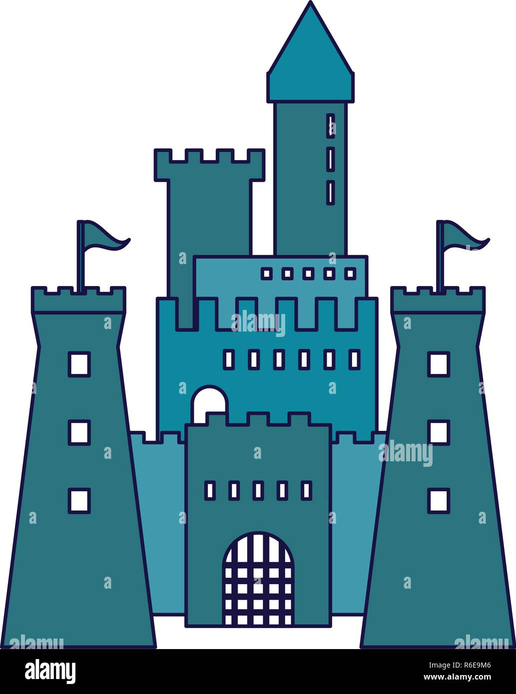 Medieval castle building blue lines Stock Vector Image & Art - Alamy