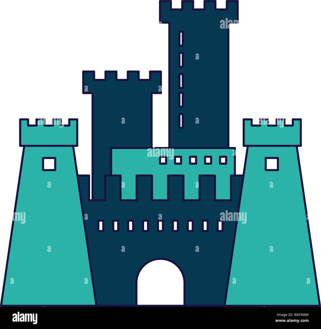Medieval castle building blue lines Stock Vector Image & Art - Alamy