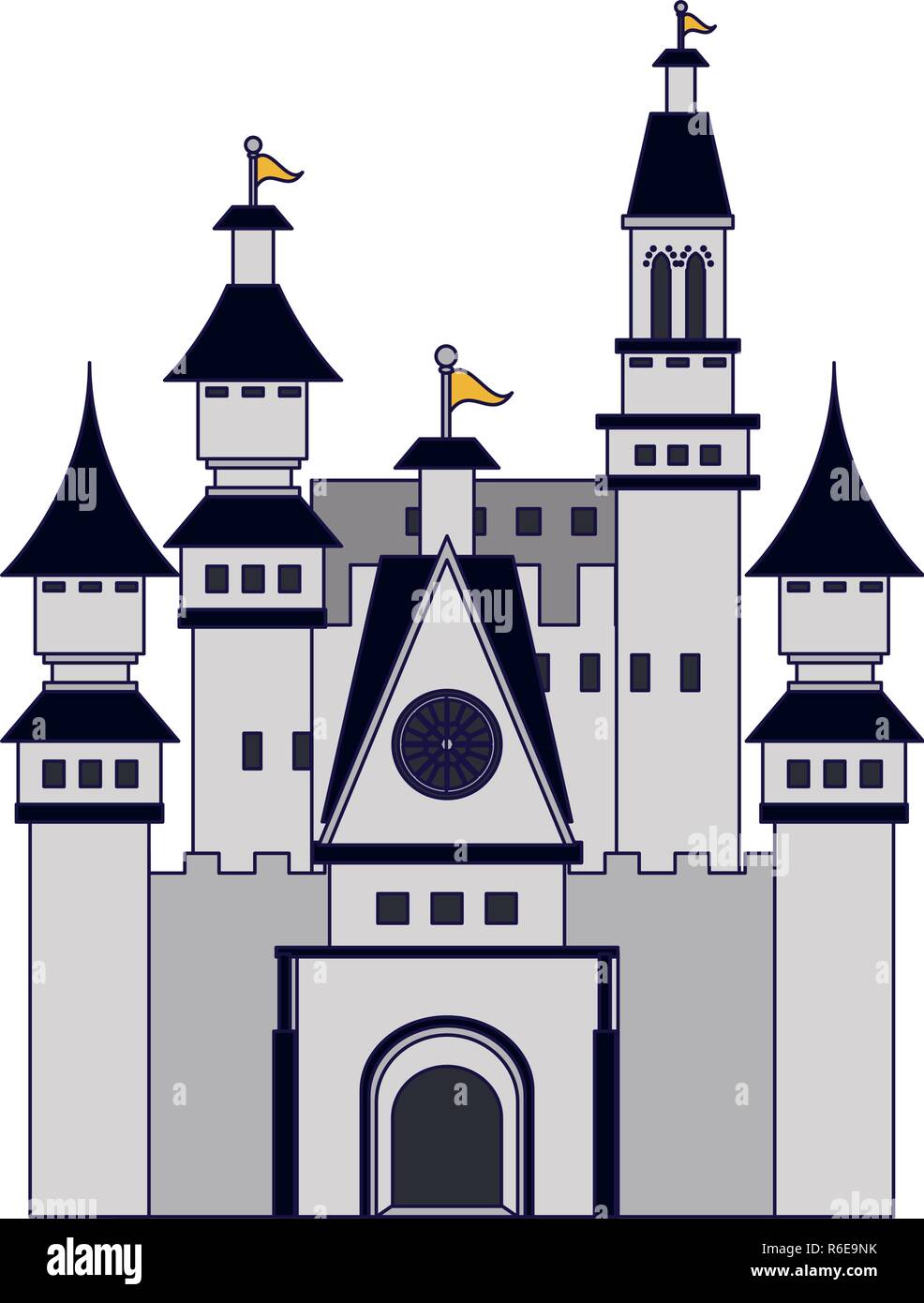 Medieval castle building blue lines Stock Vector Image & Art - Alamy