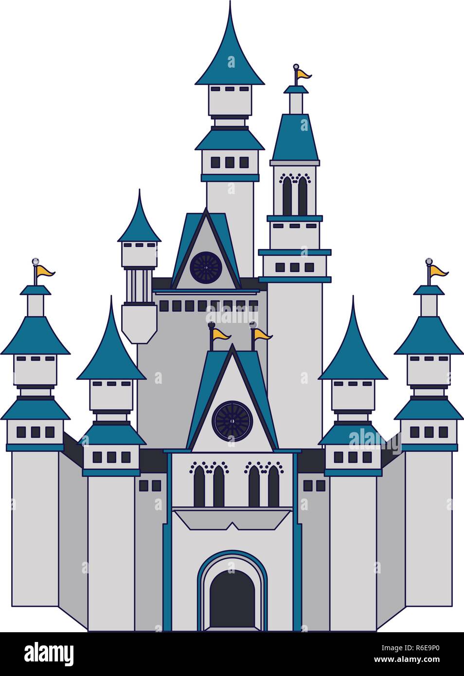 Medieval castle building blue lines Stock Vector Image & Art - Alamy