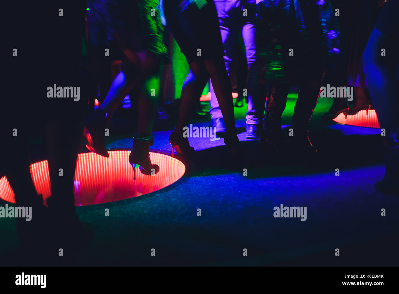 happy dancing at wedding reception. gorgeous guests and wedding couple ...