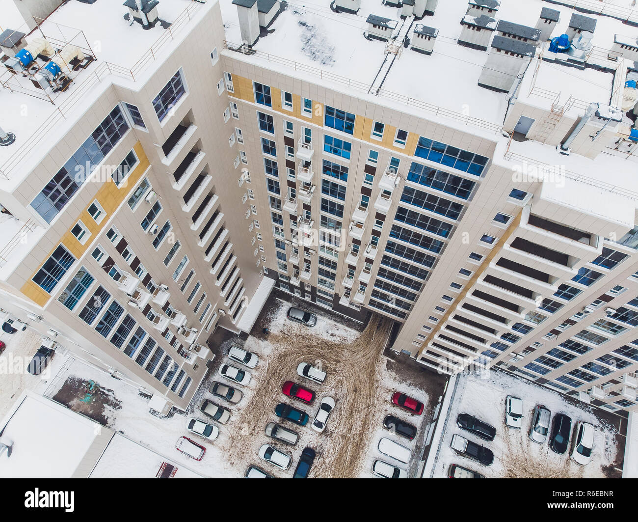 Snow covered city town and village houses in daylight with fresh snow ...