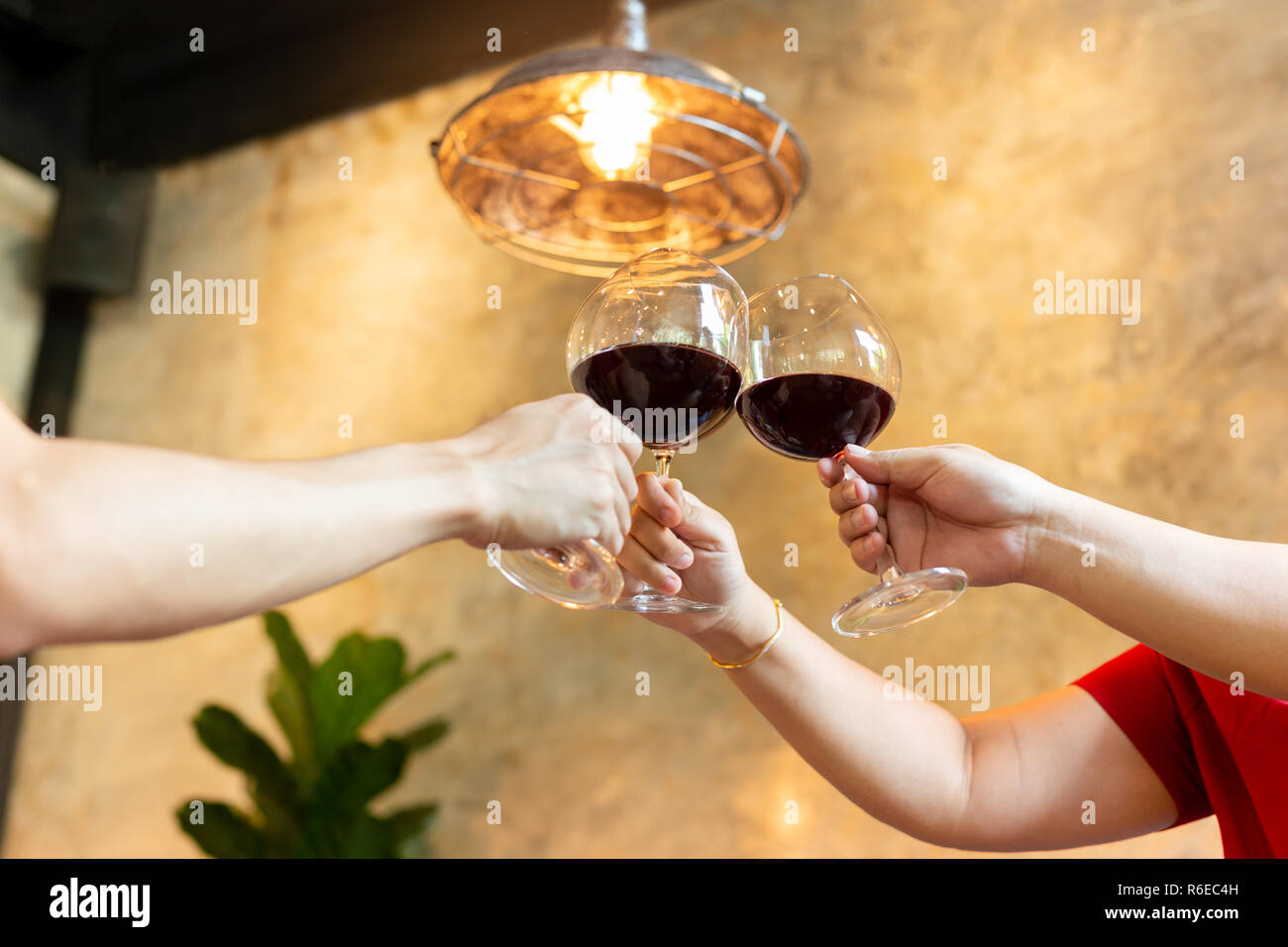 Group of friends celebration cheering with red wine in restaurant Stock ...
