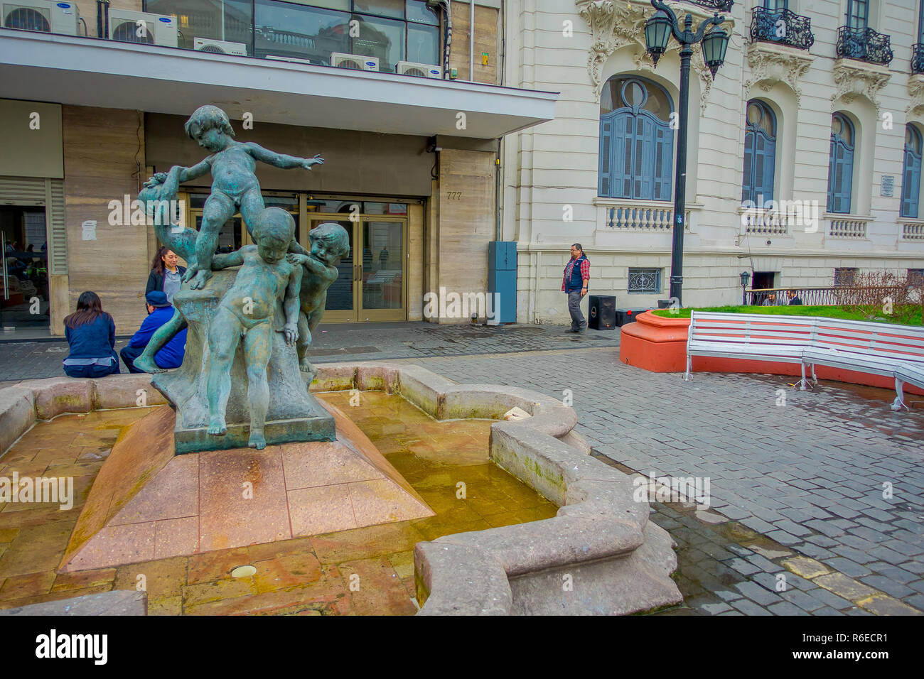 SANTIAGO, CHILE - SEPTEMBER 14, 2018: Beautiful stoned fountain of ...