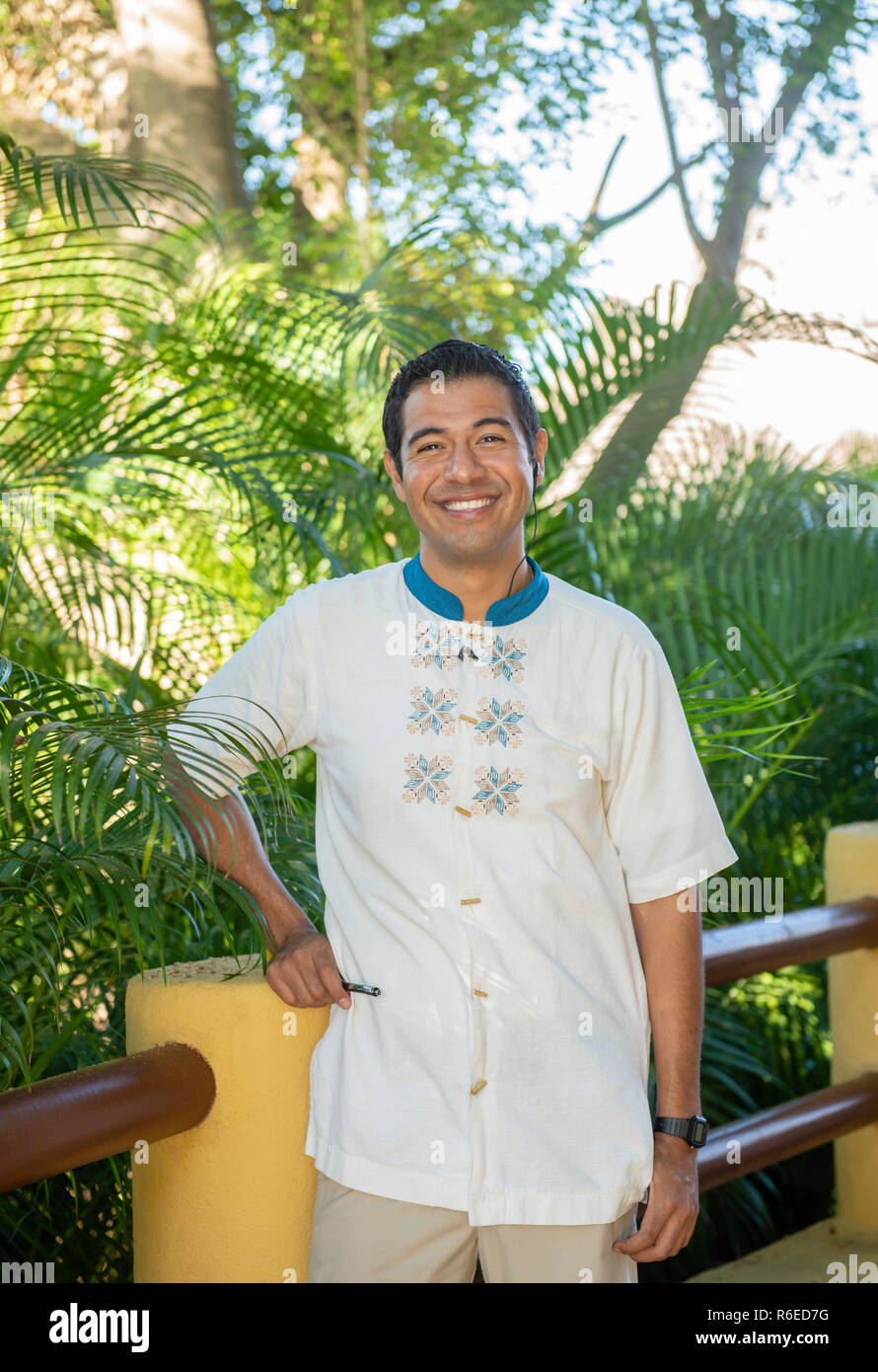Happy, Smiling, Handsome & Friendly Mexican Man Working in a Resort ...