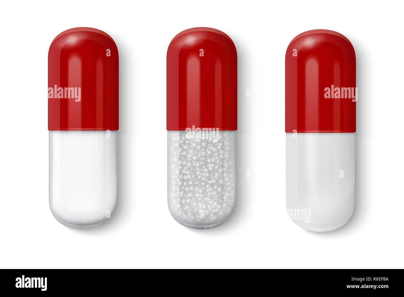 Vector 3d Realistic Red and Transparent Medical Pill Icon Set Closeup ...