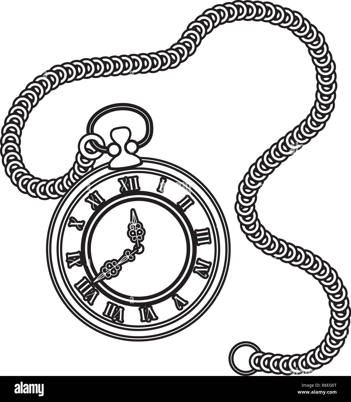 old time clock antique with chain vector illustration design Stock ...