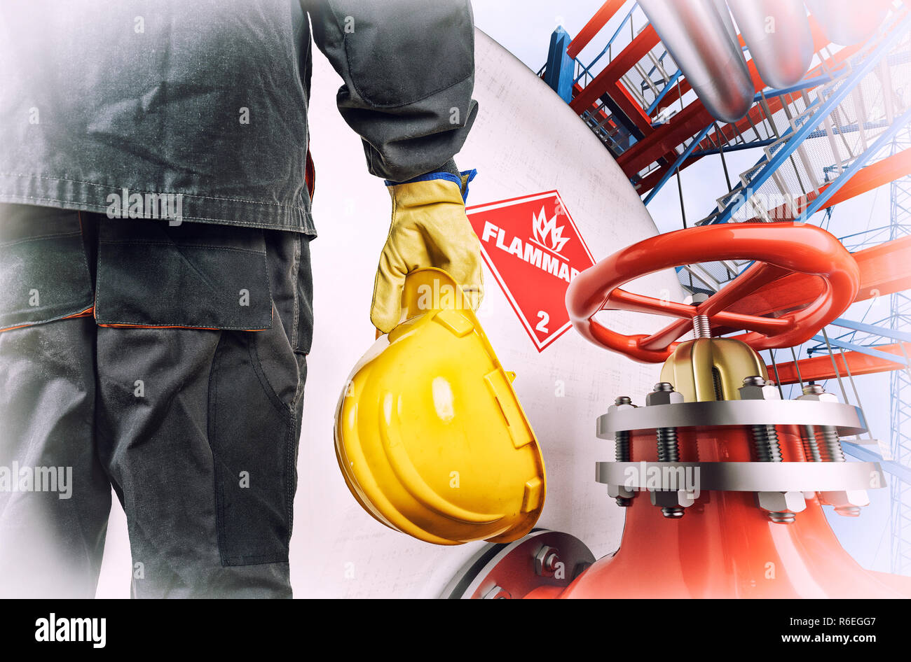 Valve at gas plant worker hi-res stock photography and images - Alamy