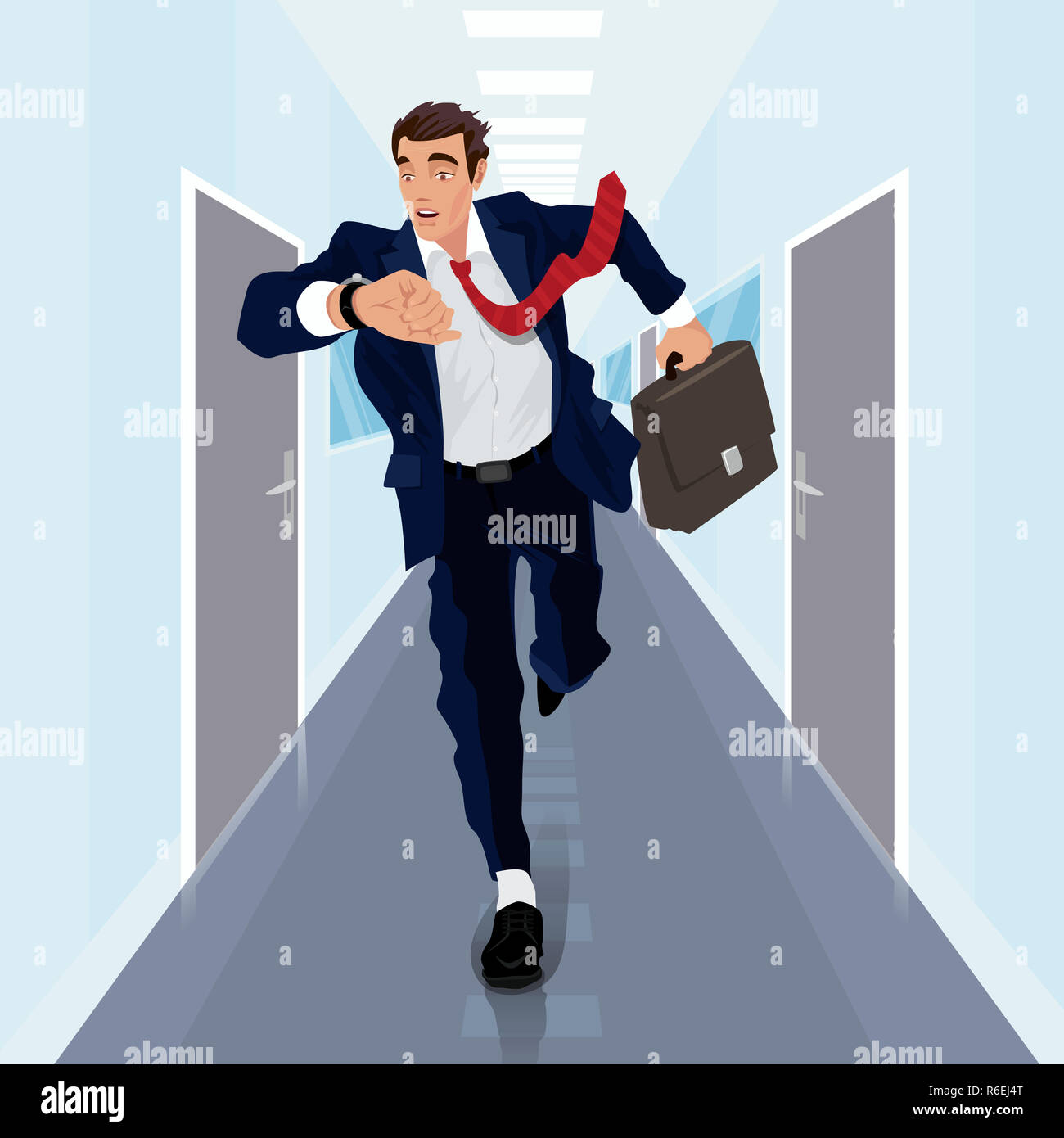 Businessman runs forward along corridor Stock Photo - Alamy