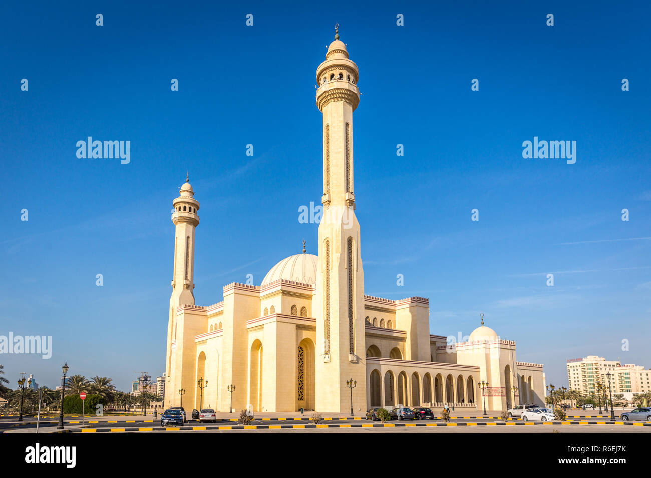 The outside of the Al-Fateh Mosque in Manama, Bahrain, one of the ...