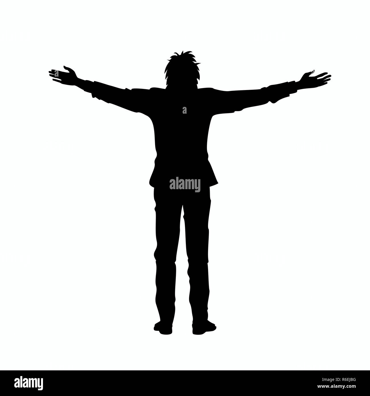 Isolated silhouette of man with outstretched arms Stock Photo - Alamy
