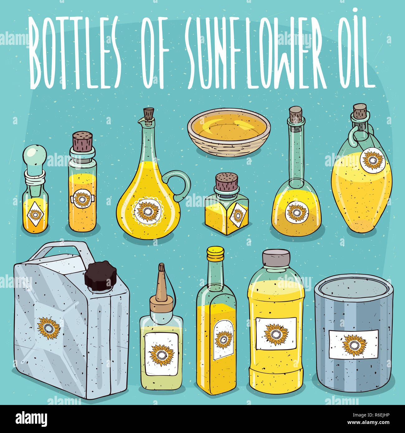 Set of containers with Sunflower seed Oil Stock Photo - Alamy